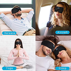Sleep Headphones, Update Wireless 3D Eye Mask with Ultra-Thin HD Stereo Speakers for Side Sleepers, Air Travel, Meditation and Relaxation Black