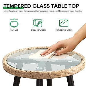 PORWEY 3 Piece Patio Bistro Set, Outdoor Wicker Apartment Balcony Furniture Sets, Rattan Table and Chairs Set of 2 for Porch Backyard Lawn Poolside Deck, Beige