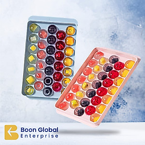 Boon Ice Cube Tray 2 Pack, Easy-Release plastic & Flexible in use,66 PCS Circle Ball ice cube tray with lid, Large round Ice Molds for Cocktail, Freezer, Stackable Ice Tray