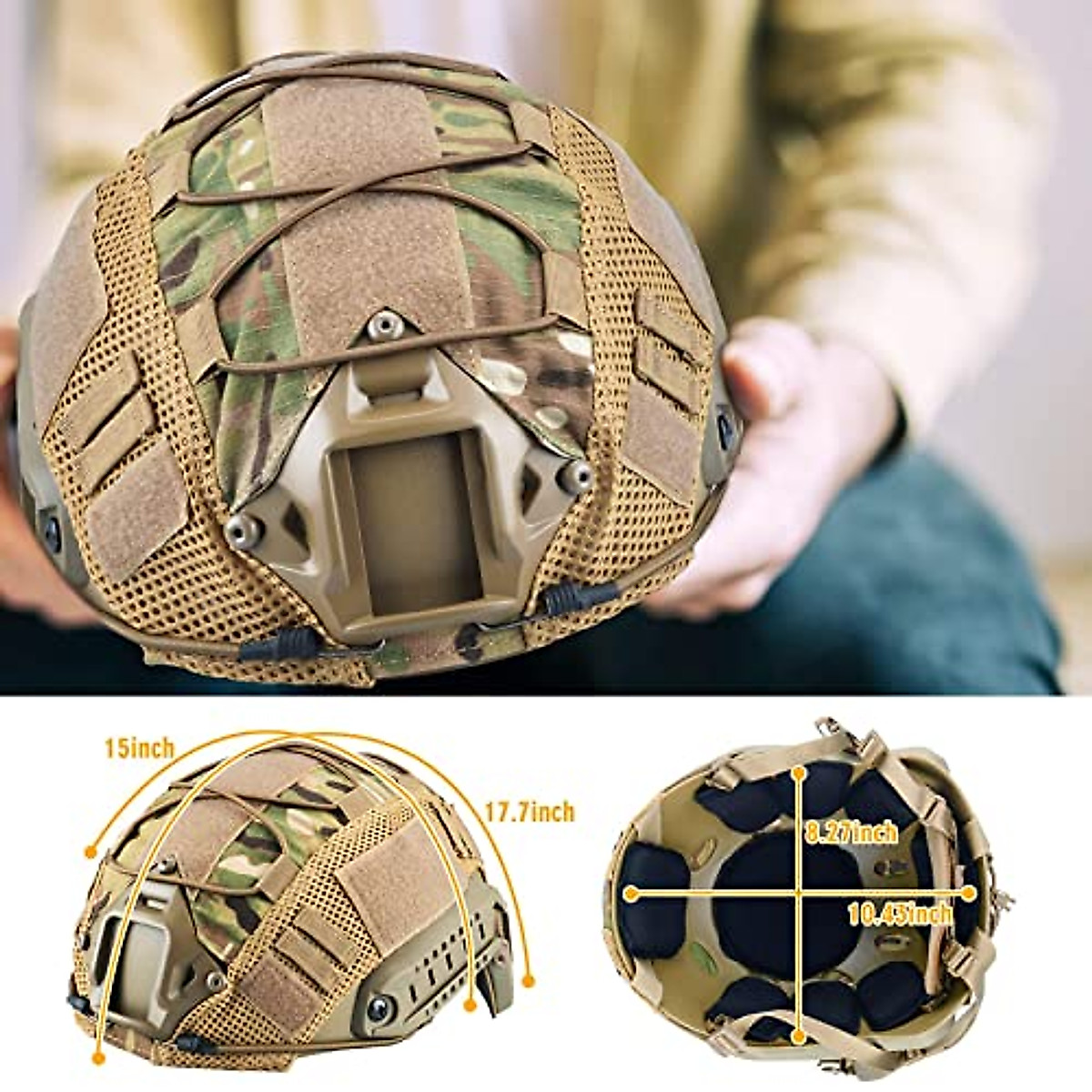 ActionUnion Tactical Airsoft Paintball Fast Helmet with Cover PJ Type Adjustable Protective NVG Mount forMulticam Military Sports Hunting Shooting (Tan-CP)