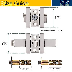 Keyed Entry Door Lever and Double Cylinder Deadbolt Set, Keyed Alike Reversible Lockset, Satin Nickel Square Interior/Exterior Handleset for Bedroom, Front Door 3 Pack