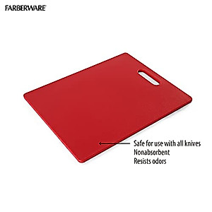 Farberware Large Plastic Cutting Board, Dishwasher- Safe Poly Chopping Board for Kitchen Meal Prep with Easy Grip Handle, 11x14-Inch, Red