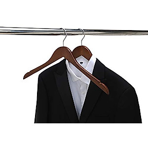 Quality Semi Curved Wooden Suit Hangers, 10-Pack Smooth Finish Solid Wood Coat Hanger with Swivel Hook, Jacket, Pant, Dress Clothes Hangers (Walnut - Chrome Hook, 10)