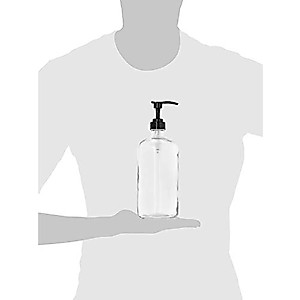 kitchentoolz 32-Ounce Pump Bottles, Large Clear Glass Boston Round Bottles w/Black Pumps. Great for Lotions, Laundry Soap Detergent, Oils, Sauces - Food Safe and Medical Grade (Pack of 2)