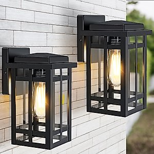 Outdoor Wall Light Fixtures 9.76'', Waterproof Porch Lights Wall Lanterns, Exterior Modern Matte Black Wall Mount Lighting, Anti-Rust E26 Socket Wall Scones for Front Door Garage, 2 Pack