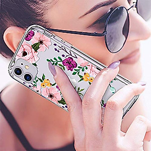 GiiKa iPhone 11 Case with Screen Protector, Clear Heavy Duty Protective Case Floral Girls Women Shockproof Hard PC Back Case with Slim TPU Bumper Cover Phone Case for iPhone 11, Small Flowers