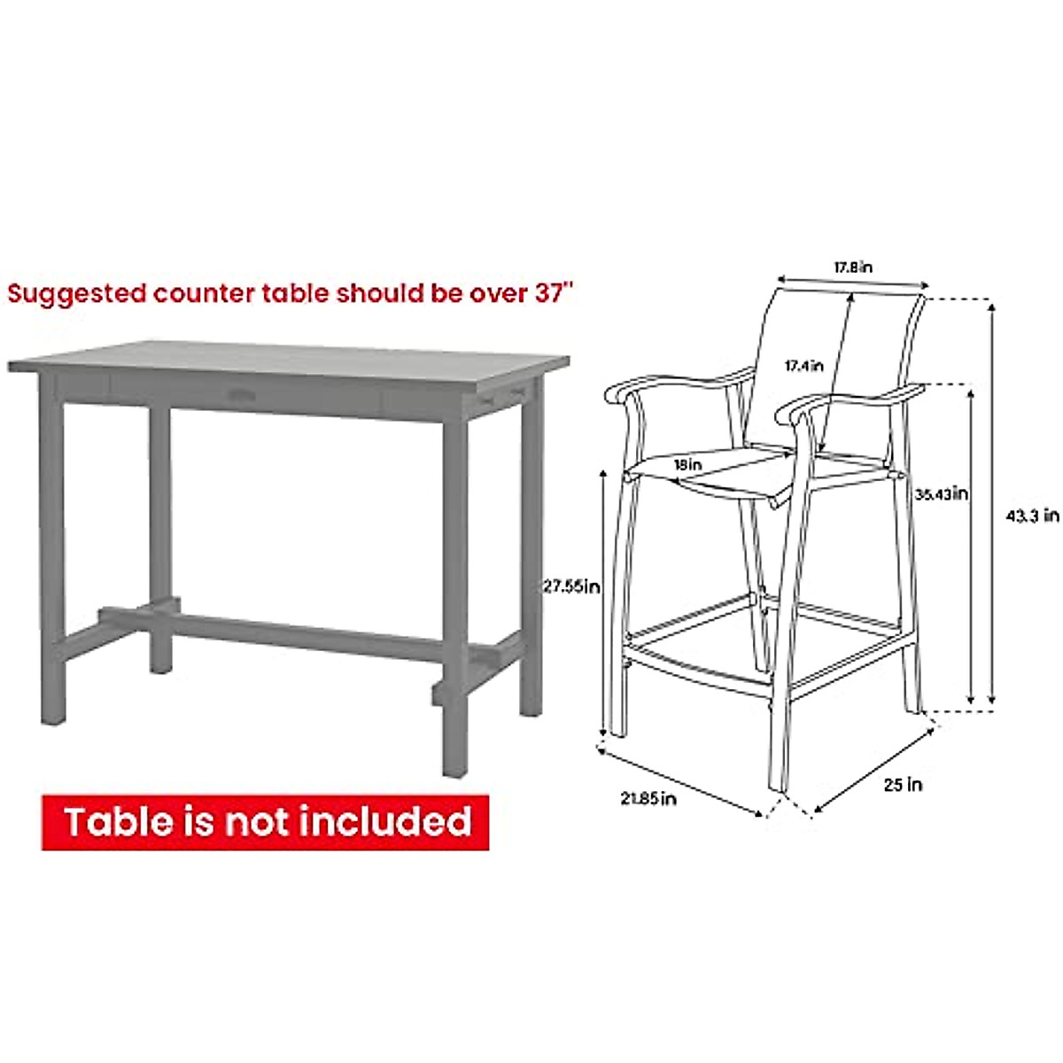 Crestlive Products Outdoor Counter Height Bar Stools Set of 2 Classic Patio Furniture Bar Chairs with Heavy Duty Aluminum Frame in Antique Brown Finish (Brown)