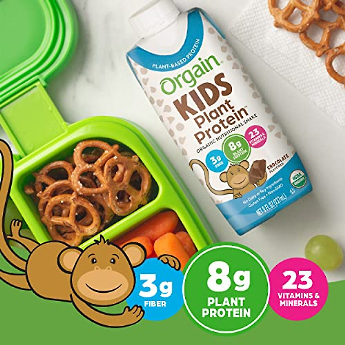 Orgain Organic Kids Vegan Protein Nutritional Shakes, Chocolate - 8g of Protein, Contains Fiber and 23 Vitamins and Minerals, Plant Based, No Gluten or Soy, Non-GMO, 8 Fl Oz (Pack of 12)