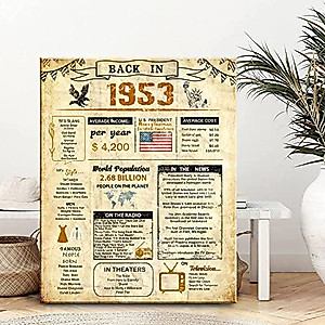 69th Birthday Party Decorations Supplies Anniversary Card Gifts for Man/women Turning 69Years Old Back in 1953 Print Frame Canvas 69th Birthday Card for Him or Her (11inchx14inch, 1953-canavs Frame)