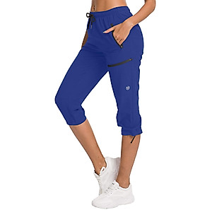 ChinFun Women's Hiking Capris Pants Outdoor Quick Dry Cargo Cropped Pants Water Resistant UPF 50+ Royal Blue XXL
