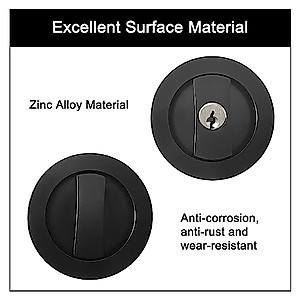Round Pocket Door Lock with Keys - Recessed 2 Sided Handle Hardware for Privacy Barn Door and Sliding Door with Latch - Fits 1 3/8” to 2 3/16” Thickness Door (Black-Entry, 1 Pack)