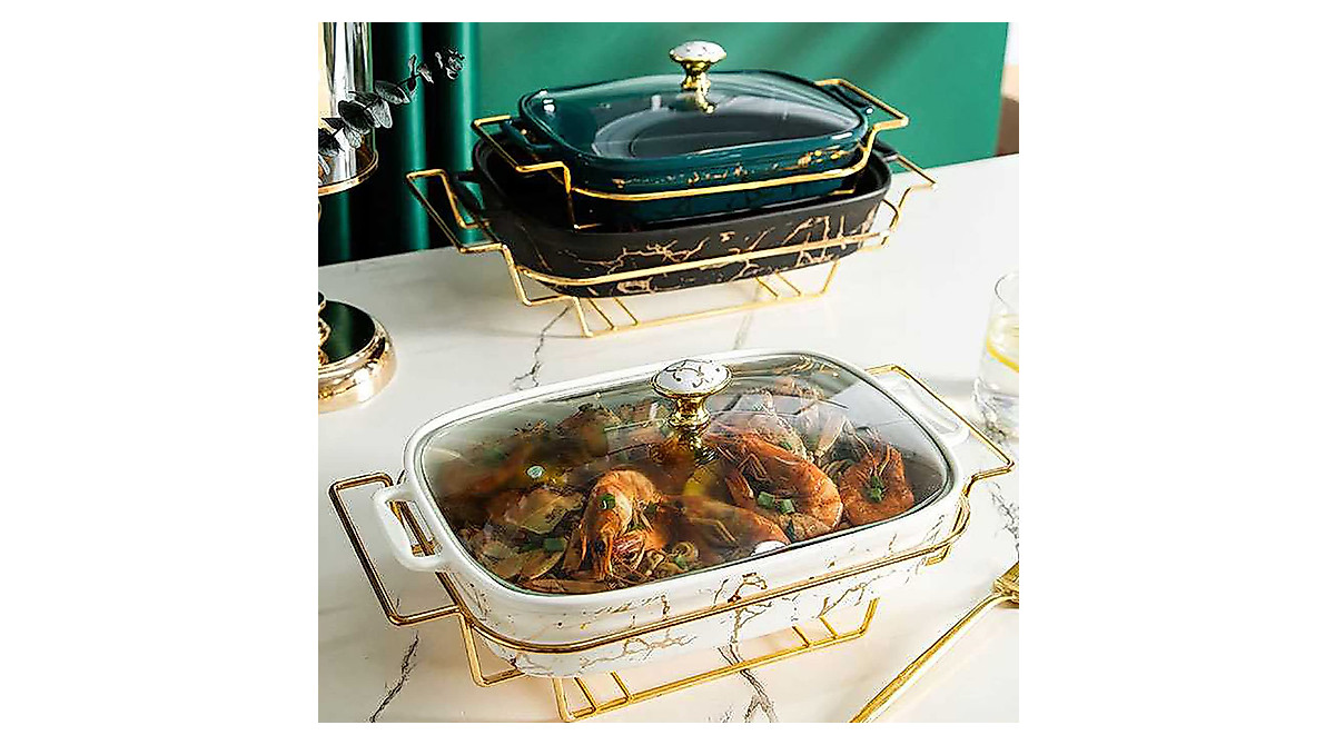 Elegant Ceramics Chafing Dish Buffet Set with Gold Accents