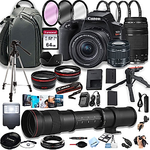 Canon EOS Rebel SL3 DSLR Camera w/EF-S 18-55mm F/4-5.6 STM Zoom Lens + 75-300mm F/4-5.6 III Lens + 420-800mm Super Telephoto Lens + 64GB Memory Cards, Professional Photo Bundle (44pc Bundle)