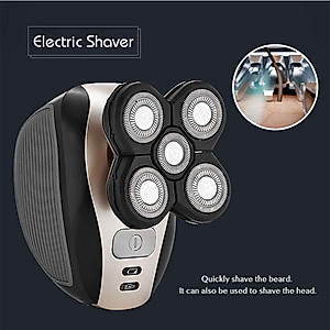 Men's 5 in 1 5D Electric Rotary Razor Rechargeable Waterproof Five-Headed Beard, Hair Razor for a Perfect Bald Look, Cordless and USB Rechargeable
