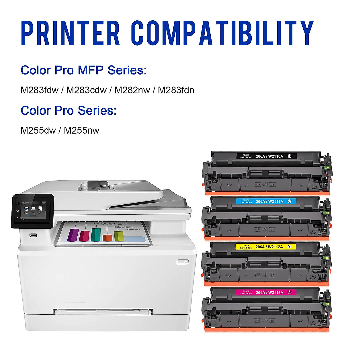 Valinkso 206A Toner Cartridges 4 Pack (with Chip) Compatible Replacement for HP 206A 206X W2110A W2110X Work for HP Color Pro MFP M283fdw M283cdw Pro M255dw M283 M255 M282 Series Printer High Yield