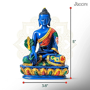 Juccini Handmade 5" Buddha Statues for Home Decor, Small Buddha Meditation Statue for Indoors Outdoor Office & Home Decoration, Hand Painted in Nepal (Medicine Buddha)