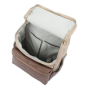 Kah&Kee Backpack for Women Fashion Waterproof School Bag Multiple Compartments 10 Pockets Fake-Leather Nylon Stitching (Light Beige/Beige)