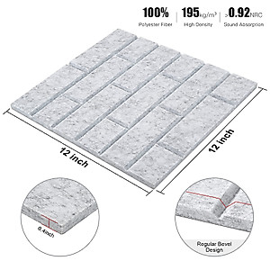 Tutmyrea 12 PCS Soundproof Wall Panels, 12 X 12 X 0.4 Inches Acoustic Panels, Self-adhesive Sound Absorbing Panel, Brick Pattern, Sound Dampening Panels for home, studio, Recording studio(Silver Grey)
