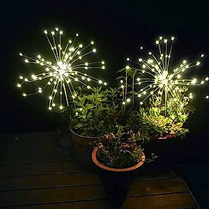 Anordsem Solar Garden Lights Solar Firework Lights Solar Powered String Light with 2 Lighting Modes Twinkling and Steady-ON for Garden, Patio, Yard, Flowerbed, Parties (Warm White)