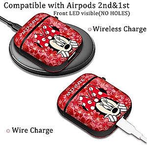 AirPods Case Cover with Keychain, Full Protective Silicone case for Apple Airpods 1 & 2 Accessories Skin Cover for Women Girl ,AirPods Wireless Charging Case (RED)