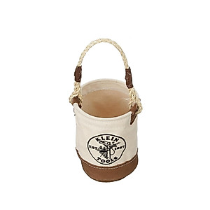 Klein Tools 5104MINI Mini Tool Bucket, All-Purpose Tool Bucket with Leather-Bottom, Nuts and Bolt Bag with Reinforced Rope Handle, Small Utility Pouch