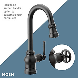Moen S52003BL Paterson One-Handle Pulldown Bar Faucet with Power Clean, Includes Interchangeable Handle, Matte Black