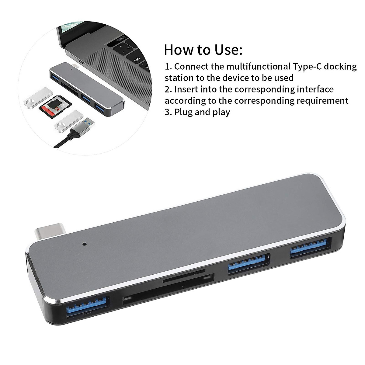5-in-1 USB C Adapter,5 in 1 Hub Aluminum Alloy Docking Station,TypeC to Memory Card Network Adapter,TypeC Hub Multifunction Docking Station Electronic Adapter