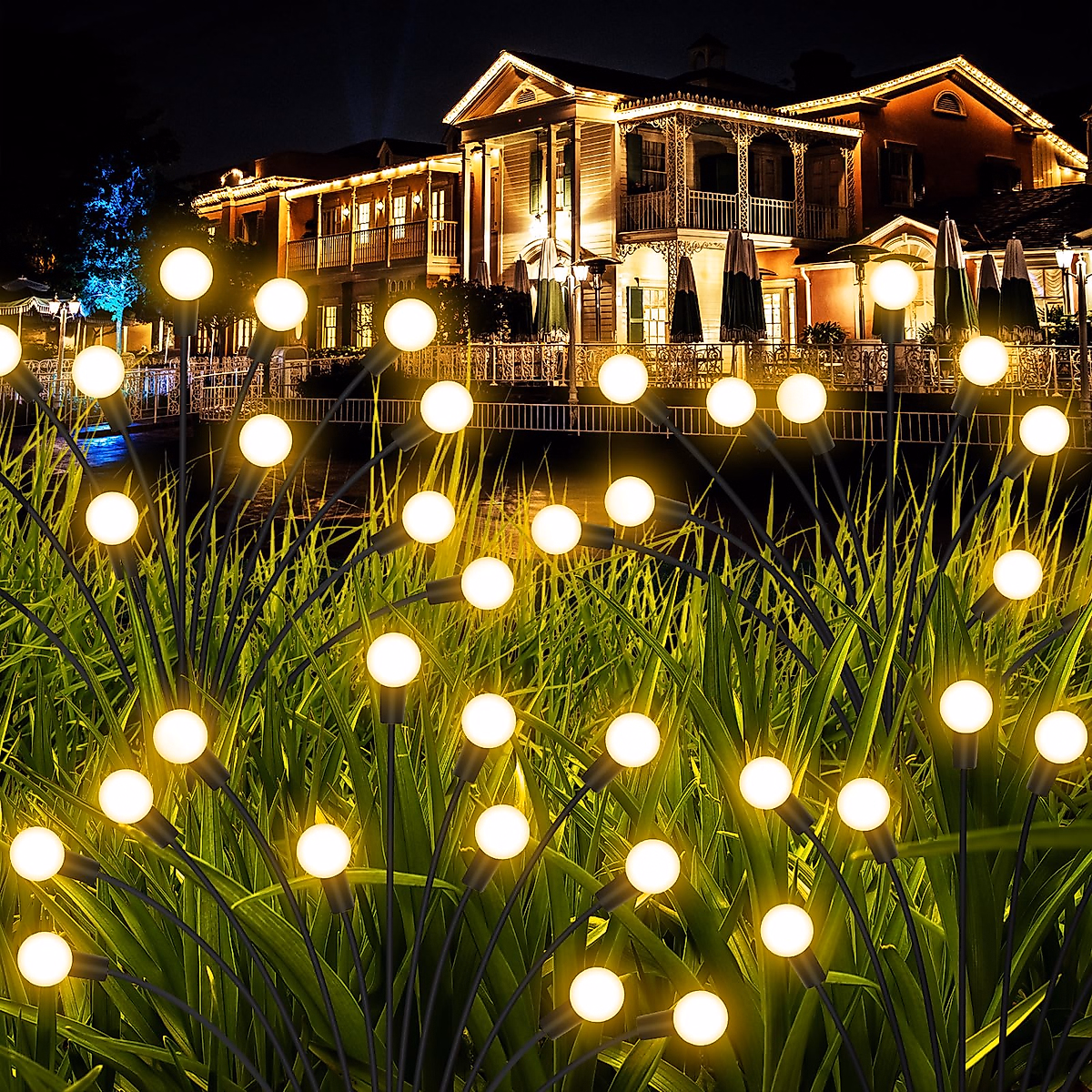 GOANDO 4 Pack Solar Garden Lights 12 LED Firefly Lights Outdoor Waterproof Starburst Swaying Garden Decor for Yard Patio Pathway