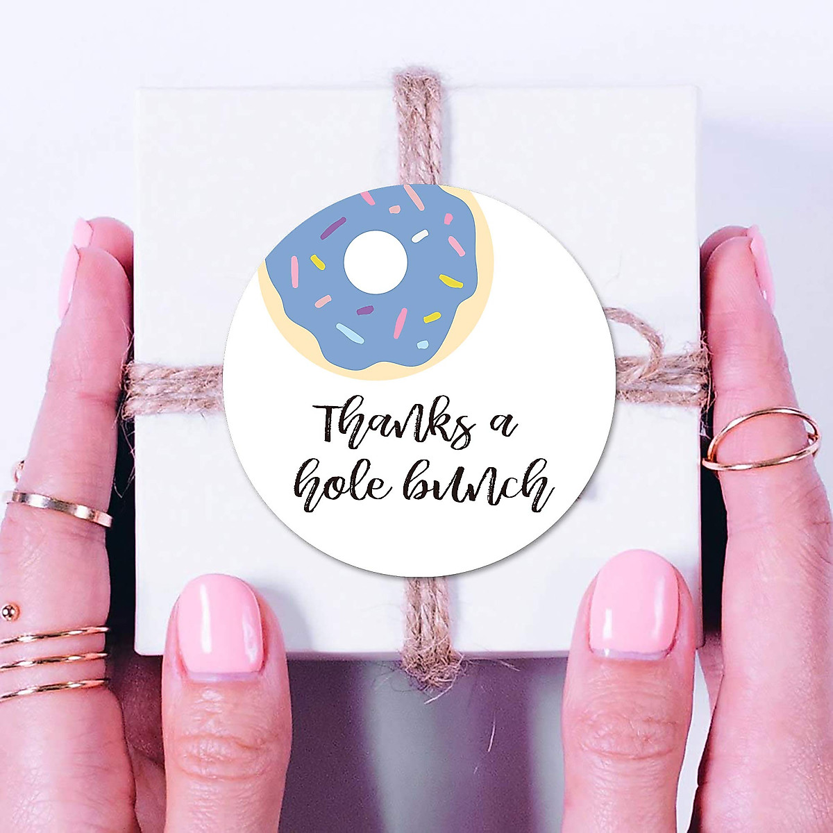 Blue Donut Thank You Stickers, Boy Baby Shower or Birthday Party Thanks a Hole Bunch Sticker Labels