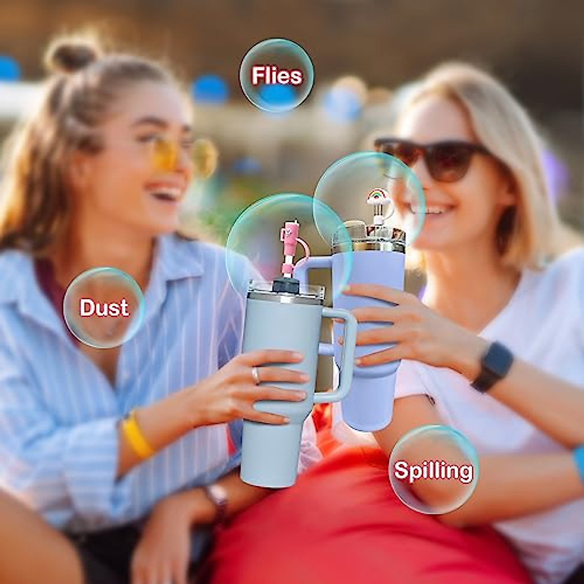 CIZULFY 4Pcs Straw Covers for Stanley Tumbler Cup&Simple Modern 40 oz Trek Tumbler, 10mm Stanley Straw Cover for Reusable Straws, Silicone Straw Topper for Stanley Cup, for Stanley Cup Accessories