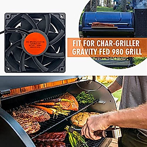 Upgraded Precision Control Fan Replacement for Char-Griller Gravity Fed 980 Charcoal Grill, 3800RPM Turbo Fan Helps Grill Reach Set Temperature Quickly (120mm)