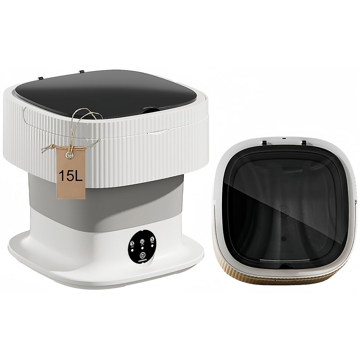 Portable Washing Machine, Mini Washer 15L High Capacity with 3 Modes Deep Cleaning for Underwear, Baby Clothes, or Small Items, Foldable Washing Machine for Apartments, Camping, Travel (Grey)