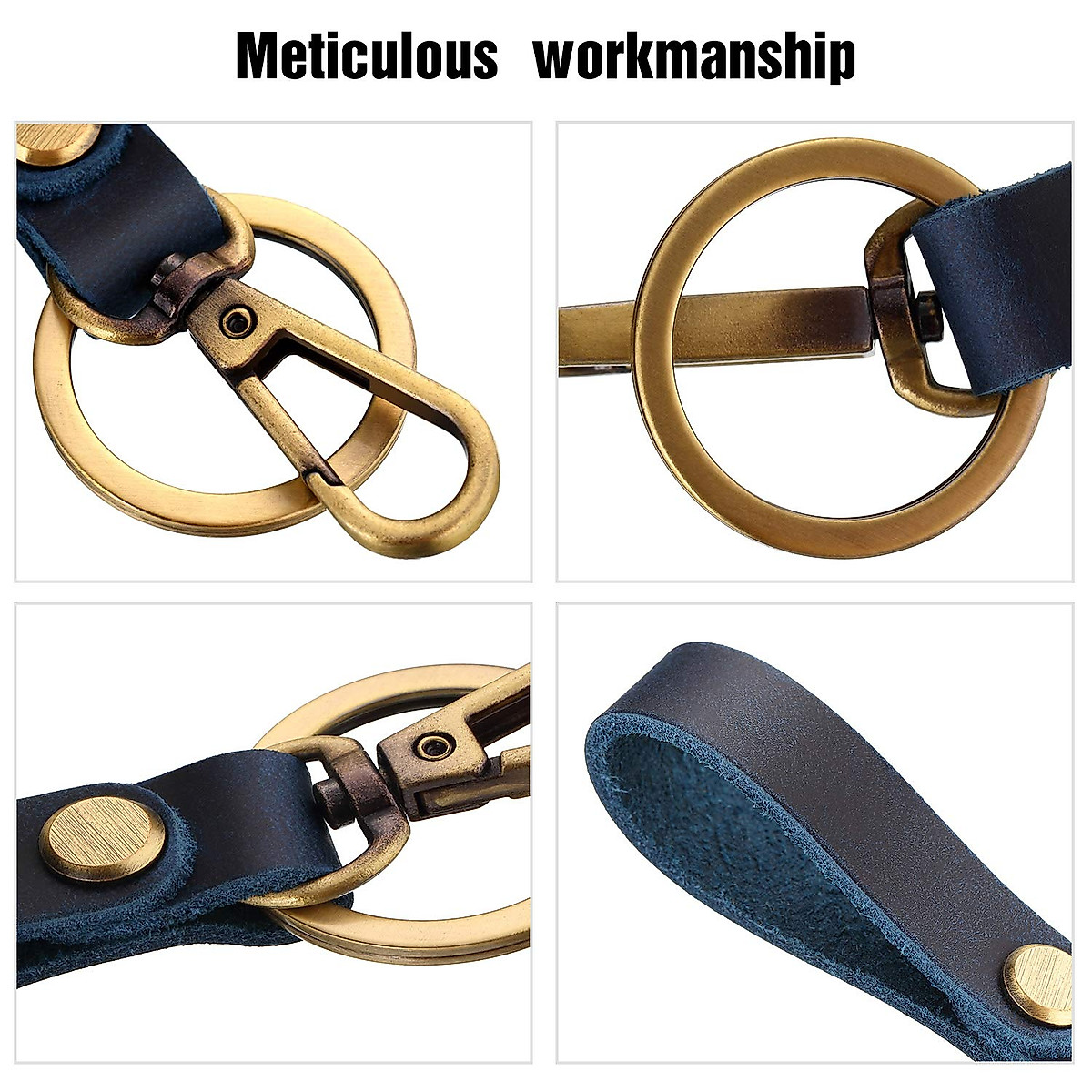 WILLBOND 4 Pieces Leather Valet Keychain Leather Key Chain with Belt Loop Clip for Keys (Slim Belt Loop)