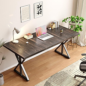ONBRILL 71 Inch Computer Desk, Large Home Office Executive Desk, Modern Simple Style Gaming Desk for Writing Work Study Bedroom, Sturdy Frame & Thicker Steel Legs with Ample Legroom, Rustic Brown