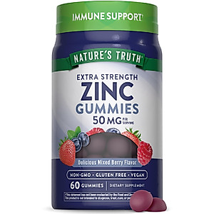 Zinc Gummies | 50mg | 60 Count | Vegan, Non-GMO & Gluten Free Supplement | Mixed Berry Flavor | by Natures Truth