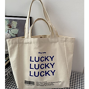 Shopping Bag Tote Bag Canvas Reusable Shoulder Bag handbag with inside pocket for shopper everyday life One Size