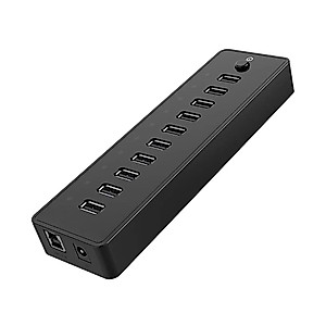SHYPT USB HUB 10 Port ABS USB2.0 HUB with 12V Power Adapter High Speed USB Splitter for PC Computer Accessories 1M Data Cable