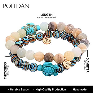 POLLDAN Sea Turtle Bracelet | Sea Turtle Gifts For Women | Turtle Bracelet Turquoise | Charm Beaded Bracelets | Chakra Bracelets | Womens Jewelry | Beads Adjustable Bracelet | (Sand)