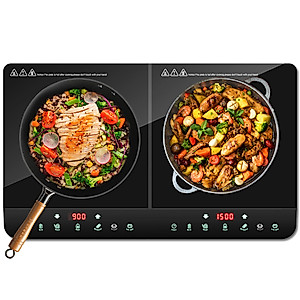 Induction Cooktop 2 Burner,1500W Double Induction Cooktop with LED Sensor Touch Screen 7 Temperature 5 Power Setting 120V 2 Burner Electric Induction Cooktop