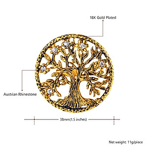 Lapel Pin Brooch for Women 18K Gold Plated CZ Brooches for Grandma Friend Graduation Gift Family Tree of Life Brooches