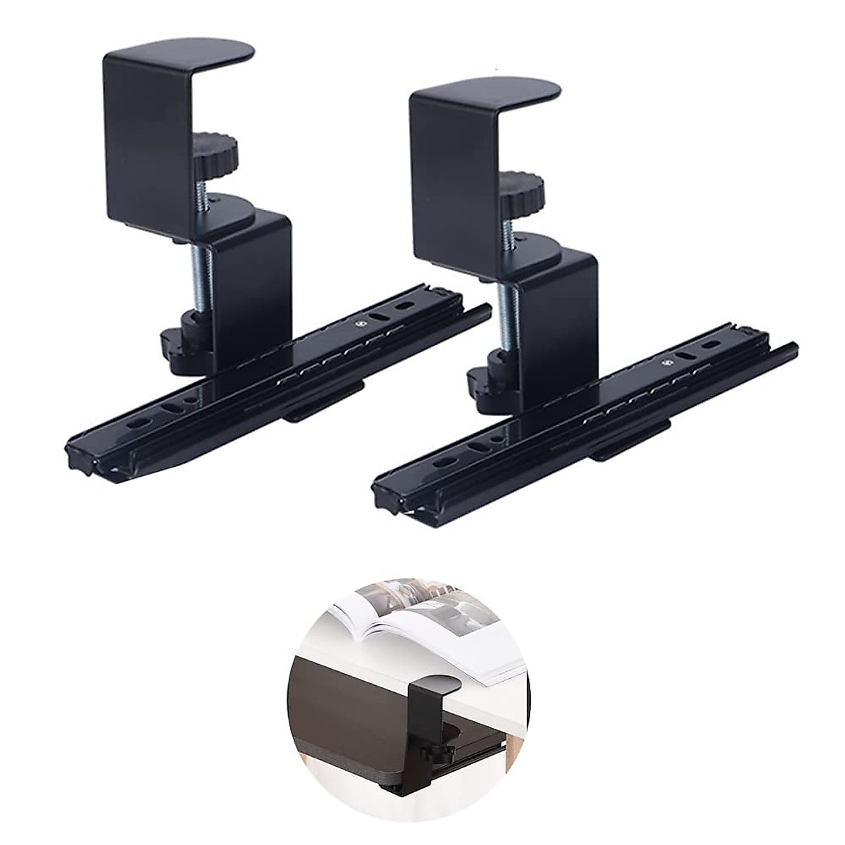 Niciksty Keyboard Tray Clamp Under Desk with Adjustable Clamp and 7.87IN Rail Set for DIY Custom Wooden Keyboard Trays (Tray Not Included), Under Desk Pull Out Slider Track with C-clamp Mount System