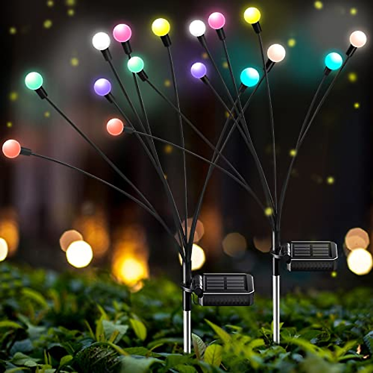 GARPER Solar Garden Lights – High Flexibility Starburst Swaying Lights - Upgraded 2 Modes Solar Lights Outdoor Waterproof, Color Changing Solar Firefly Lights for Yard Pathway Patio Garden Decoration