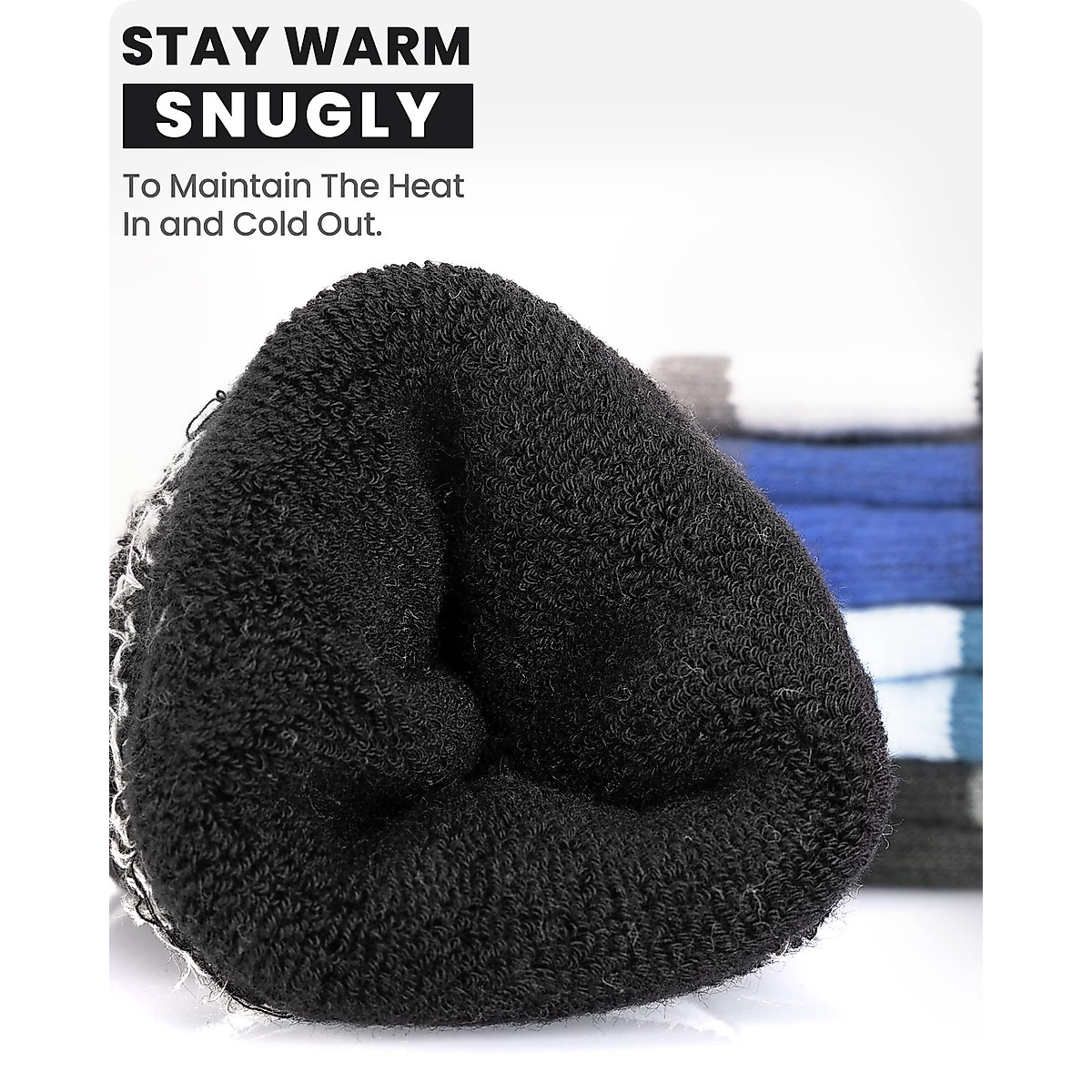 OutdoorMaster Ski Socks, 2-Pair Pack Skiing and Snowboarding Thermal Socks for Men with Non-Slip Cuff Design, Geometric Patterns - Black, Large