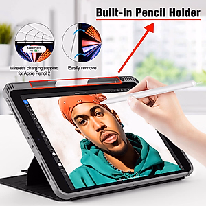 OCYCLONE iPad Pro 11 inch Case 4th/3rd/2nd/1st Gen 2022/2021/2020/2018, 6 Viewing Angles Magnetic Stand + Pencil Holder + Auto Wake/Sleep Protective Case for iPad Pro 11 inch, Black