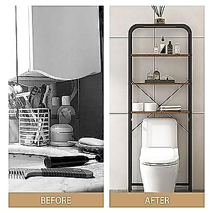 sogesfurniture Over The Toilet Storage, 4 Tier Freestanding Bathroom Organizer, 68’’ Tall Multifunctional Toilet Rack, Compact Bathroom Shelf, Washroom Storage Rack, Rustic Brown