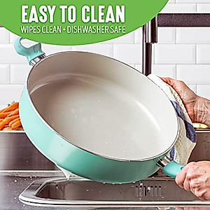 GreenLife Soft Grip Diamond Healthy Ceramic Nonstick, 5QT Saute Pan Jumbo Cooker with Helper Handle and Lid, PFAS-Free, Dishwasher Safe, Turquoise
