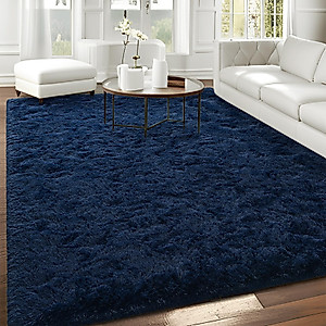 FALARK Super Soft Area Rugs for Bedroom Living Room, 5x7 ft Navy Blue Fluffy Rug Carpets for Girls Kids Room, Shaggy Fuzzy Indoor Modern Plush Rugs for Nursery Dorm Home Decor, Navy Blue