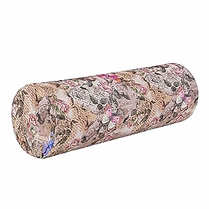 Vnurnrn Stamps Rose Flowers Butterflies Neck Support Pillow Round Neck Roll Bolster Cylinder Pillow Cervical Pillows Round Neck Pillow for Leg Knee Back Head Support for Camp Study Work Men