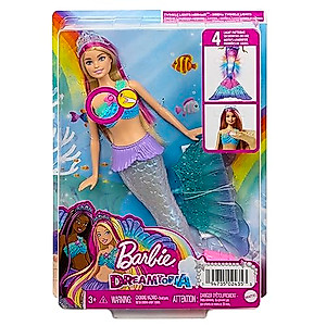 Barbie Dreamtopia Doll, Mermaid Toy with Water-Activated Light-Up Tail, Pink-Streaked Hair & 4 Colorful Light Shows