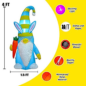 BLOWOUT FUN 4ft Inflatable Easter Blue Swedish Gnome Decoration LED Blow Up Lighted Decor Indoor Outdoor Holiday Art Decor Decorations Clearance